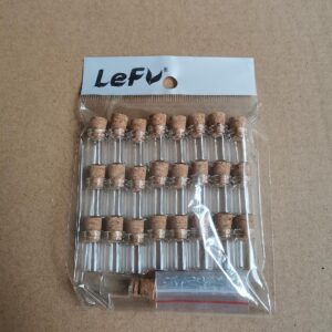 LEFV™ Mini Cork Top Glass Bottle Vial Charm Kit 3/4 Inch - 25pcs 0.5ml Clear Bottles with Corks & 25pcs Eye Screws - Miniature Empty Sample Jars Message Bottle Small Tiny Size