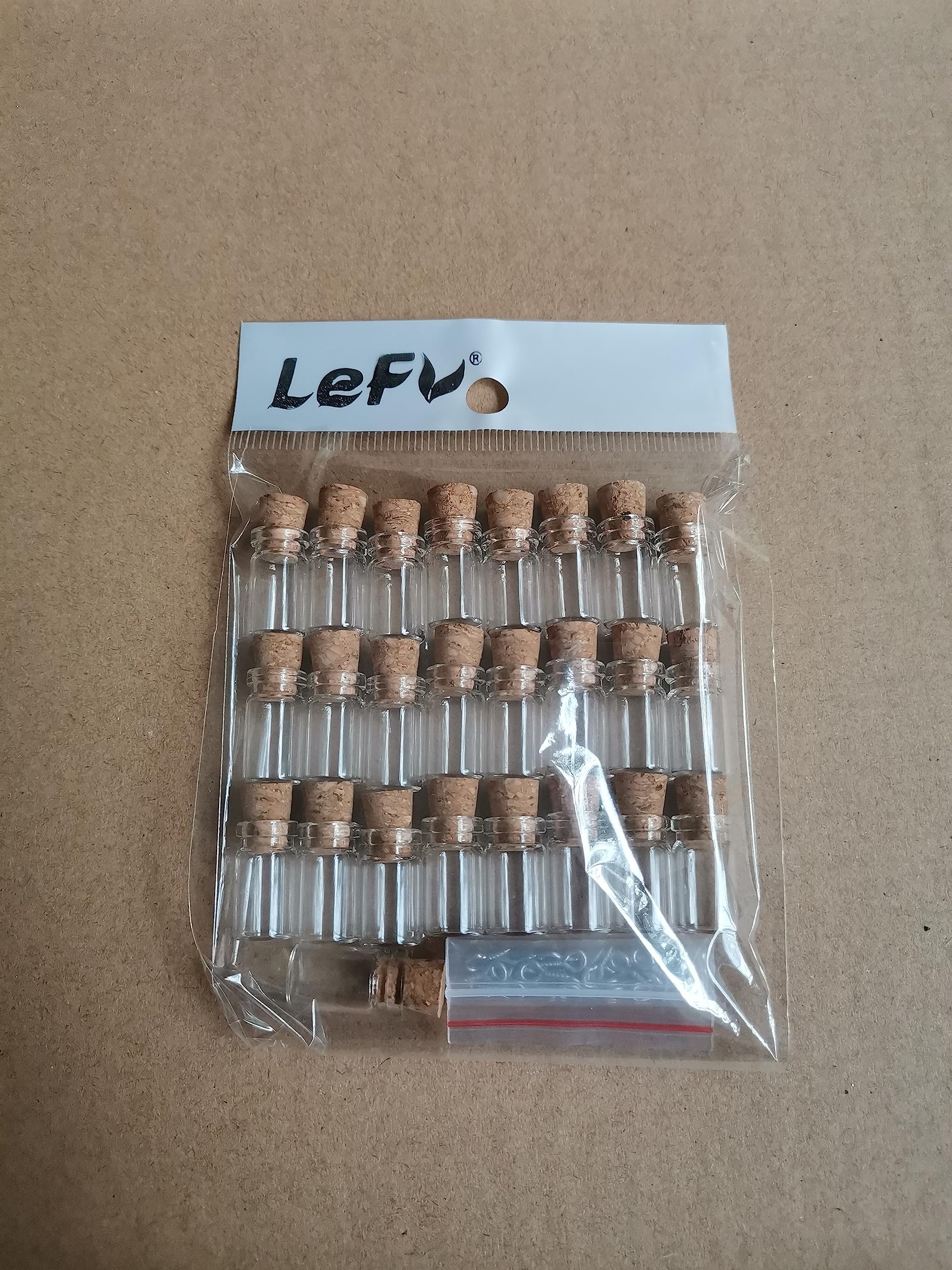 LEFV™ Mini Cork Top Glass Bottle Vial Charm Kit 3/4 Inch - 25pcs 0.5ml Clear Bottles with Corks & 25pcs Eye Screws - Miniature Empty Sample Jars Message Bottle Small Tiny Size