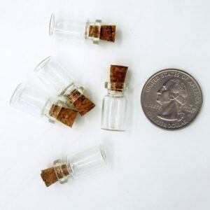 LEFV™ Mini Cork Top Glass Bottle Vial Charm Kit 3/4 Inch - 25pcs 0.5ml Clear Bottles with Corks & 25pcs Eye Screws - Miniature Empty Sample Jars Message Bottle Small Tiny Size