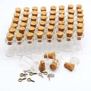 LEFV™ Mini Cork Top Glass Bottle Vial Charm Kit 3/4 Inch - 25pcs 0.5ml Clear Bottles with Corks & 25pcs Eye Screws - Miniature Empty Sample Jars Message Bottle Small Tiny Size