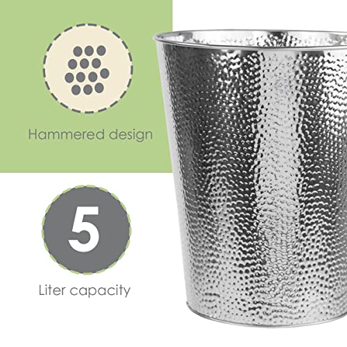 Home Basics Hammered Stainless Steel Bathroom Garbage Wastebasket bin 6 Liter, Chrome Finish