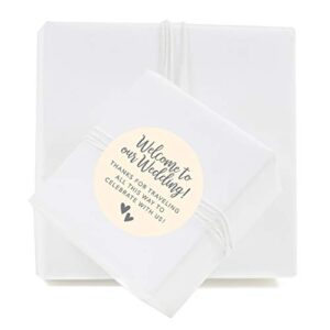 Andaz Press Out of Town Bags Round Circle Gift Labels Stickers, Welcome to Our Wedding Thanks for Traveling to Celebrate with Us, Ivory, 40-Pack, for Destination OOT Gable Boxes