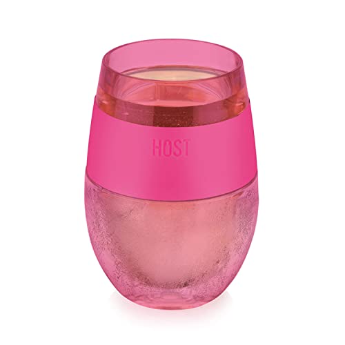 Host Cooling Cup Set of 1 Plastic Double Wall Insulated Freezable Drink Chilling Tumbler with Freezing Gel, Wine Glasses for Red and White Wine, 8.5 oz, Translucent Magenta