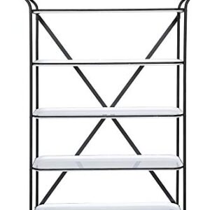 Creative Co-Op 5-Tier 66" H Tray-Style Enameled Metal Unit with Locking Caster Wheels Shelves, White