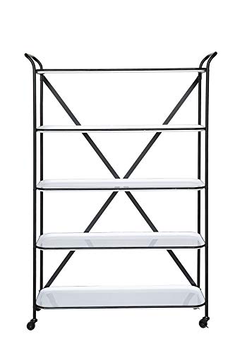 Creative Co-Op 5-Tier 66" H Tray-Style Enameled Metal Unit with Locking Caster Wheels Shelves, White