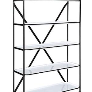 Creative Co-Op 5-Tier 66" H Tray-Style Enameled Metal Unit with Locking Caster Wheels Shelves, White