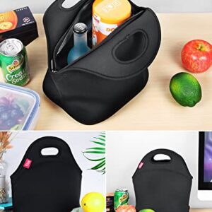 yookee home Waterproof Lunch Bag Double Layer Leakproof Neoprene Insulated Lunch Bag Freezable Black Reusable Thermal Lunch Cooler Tote Lunch Box for Boys Men Women Adult Kids for Work Outdoor