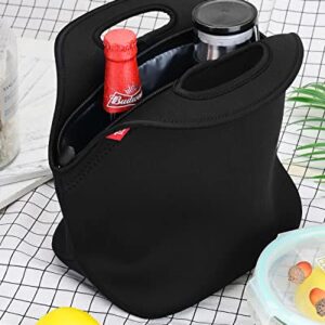 yookee home Waterproof Lunch Bag Double Layer Leakproof Neoprene Insulated Lunch Bag Freezable Black Reusable Thermal Lunch Cooler Tote Lunch Box for Boys Men Women Adult Kids for Work Outdoor