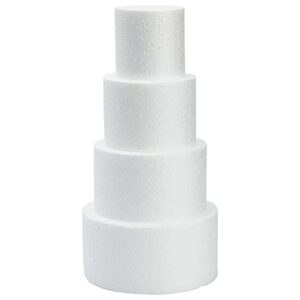 4 piece round foam cake dummy set for decorating, 12" tall fake cake in 4 sizes for birthday, wedding display (3, 4, 5, and 6 in)