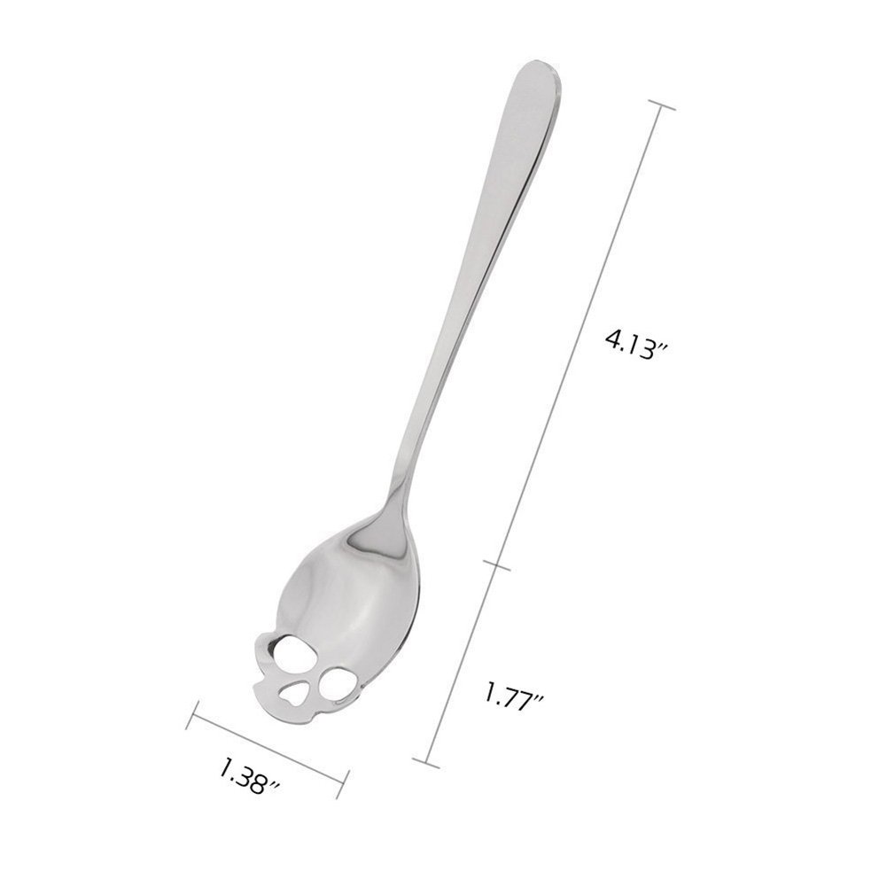 304 Stainless Steel Skull Sugar Spoon Dessert Tea Coffee Stirring Spoon Set of 6 (Black)