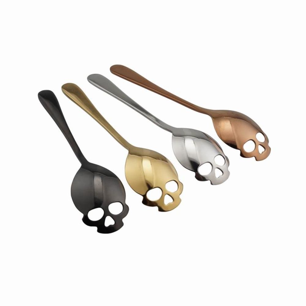 304 Stainless Steel Skull Sugar Spoon Dessert Tea Coffee Stirring Spoon Set of 6 (Black)