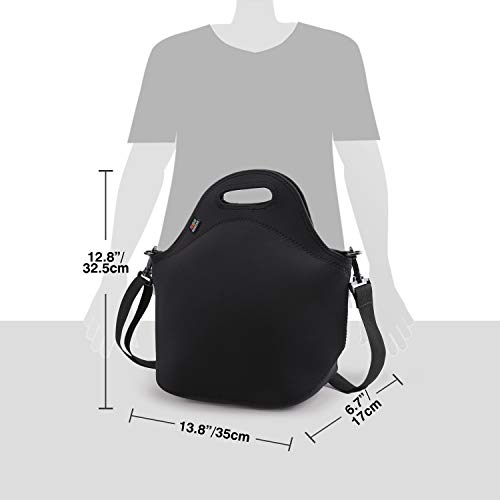 Nuovoware Insulated Lunch Bag for Women, Neoprene Lunch Tote Bag Picnic Lunch Box Bag with Adjustable Cross-Body Strap, Black