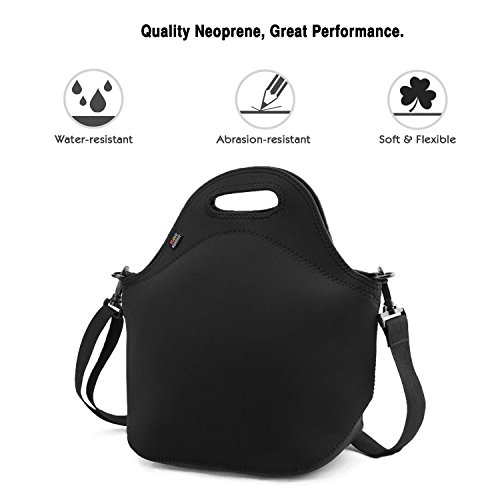 Nuovoware Insulated Lunch Bag for Women, Neoprene Lunch Tote Bag Picnic Lunch Box Bag with Adjustable Cross-Body Strap, Black