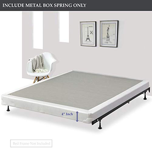 Mattress Solution, 4" Fully Assembled Metal Box Foundation for Mattress, Spring Air Colletion, Queen Size, Gray And White