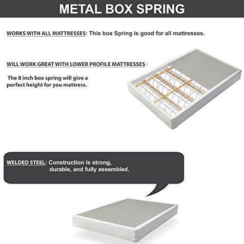 Mattress Solution, 4" Fully Assembled Metal Box Foundation for Mattress, Spring Air Colletion, Queen Size, Gray And White