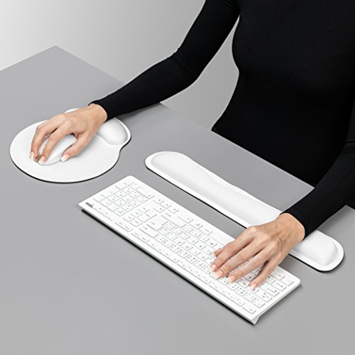 Mouse Pad With Wrist Support And Keyboard Rest Pad - White Mousepad Cushion for Hands, Palm, Carpal Tunnel - Ergonomic RestPad Mat on Desktop, Laptop, Computer, Desk PC.