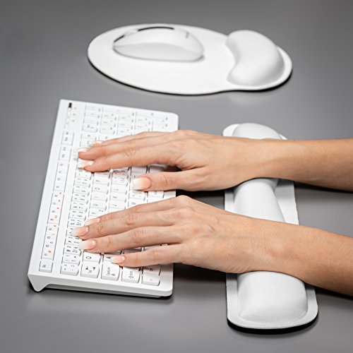 Mouse Pad With Wrist Support And Keyboard Rest Pad - White Mousepad Cushion for Hands, Palm, Carpal Tunnel - Ergonomic RestPad Mat on Desktop, Laptop, Computer, Desk PC.