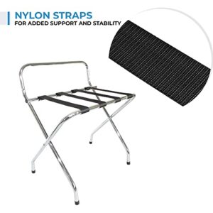 USTECH Single Tier X-Shape Folding Luggage Rack with High Back | Durable Metal Stand & Heavy-Duty Nylon Straps for Guest Room Storage & Suitcase Holder | Perfect for Bedroom & Closet