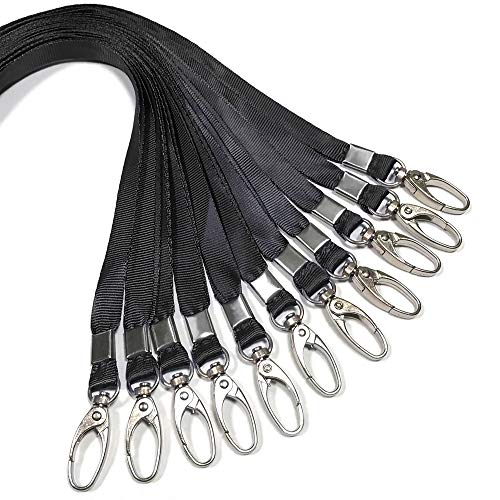 50 Pcs Lanyards Black Lanyard for Id Badges Nylon Lanyard Bulk Clip Swivel Hook for Office Id Badges Key Chains