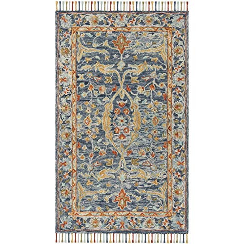 SAFAVIEH Aspen Collection Accent Rug - 2' x 3', Blue & Rust, Handmade Boho Braided Tassel Wool, Ideal for High Traffic Areas in Entryway, Living Room, Bedroom (APN116M)