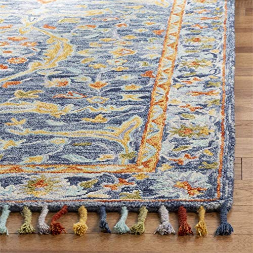 SAFAVIEH Aspen Collection Accent Rug - 2' x 3', Blue & Rust, Handmade Boho Braided Tassel Wool, Ideal for High Traffic Areas in Entryway, Living Room, Bedroom (APN116M)