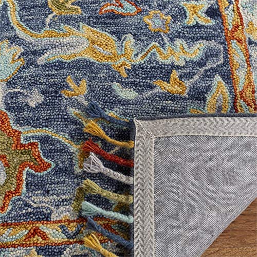 SAFAVIEH Aspen Collection Accent Rug - 2' x 3', Blue & Rust, Handmade Boho Braided Tassel Wool, Ideal for High Traffic Areas in Entryway, Living Room, Bedroom (APN116M)