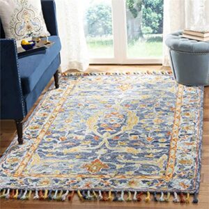 SAFAVIEH Aspen Collection Accent Rug - 2' x 3', Blue & Rust, Handmade Boho Braided Tassel Wool, Ideal for High Traffic Areas in Entryway, Living Room, Bedroom (APN116M)