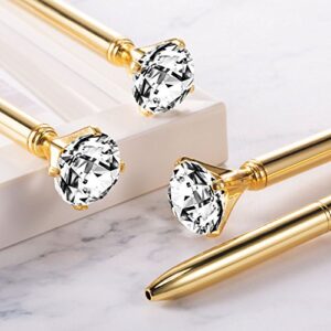 Bememo 12 Pieces Big Diamond Crystal Ballpoint Pens and 6 Pieces Ballpoint Pen Refills, Black Ink (Gold)