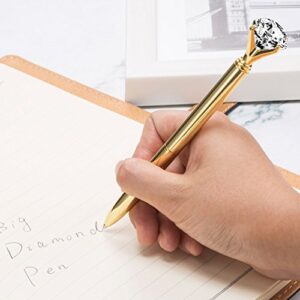 Bememo 12 Pieces Big Diamond Crystal Ballpoint Pens and 6 Pieces Ballpoint Pen Refills, Black Ink (Gold)