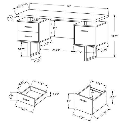 Monarch Specialties Computer Desk with Drawers - Contemporary Style - Home & Office Computer Desk with Metal Legs - 60"L (Grey Reclaimed Wood Look)