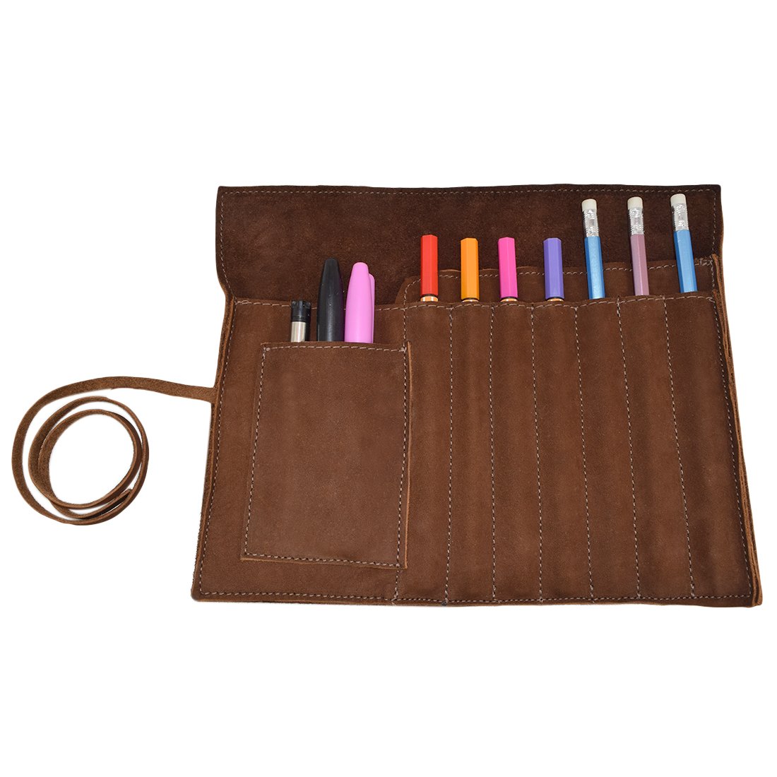 Rustic Leather Pencil Artist Craft Roll Organizer Soft Wrap Handmade by Hide & Drink :: Swayze Suede