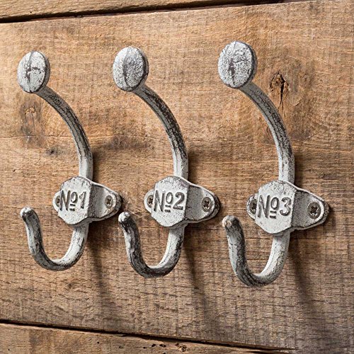 CTW Home Collection Distressed Metal Numbered Wall Hooks, Set of 3, 7 inch Height