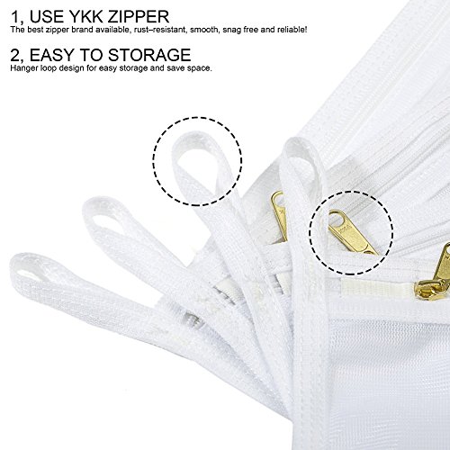 TENRAI Delicates Laundry Bags, Bra Fine Mesh Wash Bag for Underwear, Lingerie, Bra, Pantyhose, Socks, Use YKK Zipper, Have Hanger Loops, Small Openings (White, 3 Small)