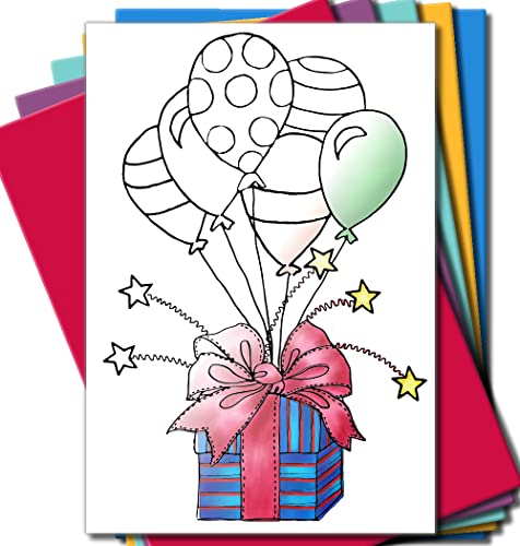 Art Eclect Adult Coloring Greeting Cards for Birthday, Anniversary and Every Occasion (10 Cards With 10 Different Unique Designs and 10 Colored Envelopes Included, Set A/Rainbow)