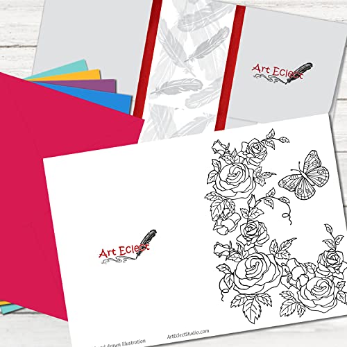 Art Eclect Adult Coloring Greeting Cards for Birthday, Anniversary and Every Occasion (10 Cards With 10 Different Unique Designs and 10 Colored Envelopes Included, Set A/Rainbow)