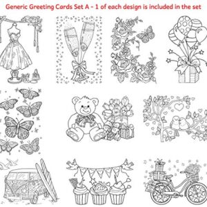 Art Eclect Adult Coloring Greeting Cards for Birthday, Anniversary and Every Occasion (10 Cards With 10 Different Unique Designs and 10 Colored Envelopes Included, Set A/Rainbow)