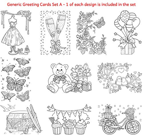 Art Eclect Adult Coloring Greeting Cards for Birthday, Anniversary and Every Occasion (10 Cards With 10 Different Unique Designs and 10 Colored Envelopes Included, Set A/Rainbow)