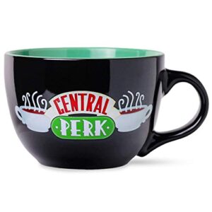 silver buffalo friends central perk black ceramic mug oversized for coffee, soup, 24 ounces