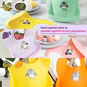 NatureBond Quirky Penguin Baby Bibs, Silicone Bibs for Babies, Set of 2 w/Carry Pouch (Yellow & Tangerine) Waterproof Bibs. Baby Shower Gifts. Funny Baby Bib