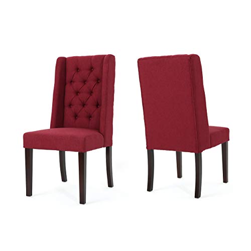 Christopher Knight Home Blythe Tufted Fabric Dining Chairs, 2-Pcs Set, Deep Red / Brown