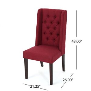 Christopher Knight Home Blythe Tufted Fabric Dining Chairs, 2-Pcs Set, Deep Red / Brown