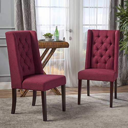 Christopher Knight Home Blythe Tufted Fabric Dining Chairs, 2-Pcs Set, Deep Red / Brown