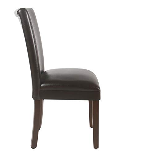 HomePop Parsons Upholstered Accent Dining Chair, Set of 2, Dark Brown Faux Leather