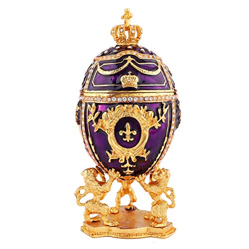 QIFU-Hand Painted Enameled Elegant Purple Faberge Egg Style Decorative Hinged Jewelry Trinket Box Unique Gift For Home Decor