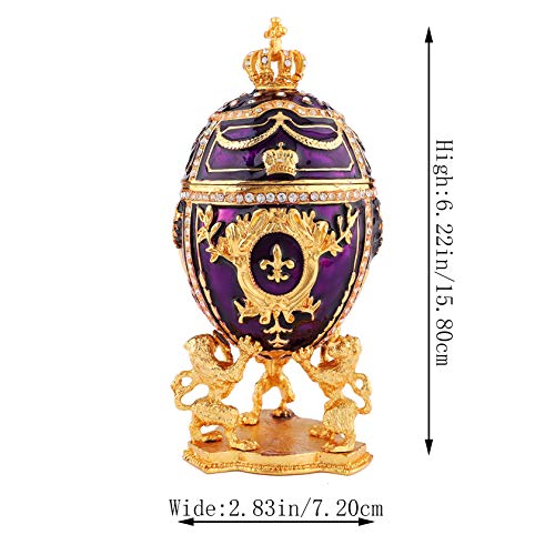 QIFU-Hand Painted Enameled Elegant Purple Faberge Egg Style Decorative Hinged Jewelry Trinket Box Unique Gift For Home Decor