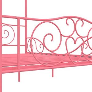 DHP Metal Canopy Kids Platform Bed with Four Poster Design, Scrollwork Headboard and Footboard, Underbed Storage Space, No Box Sring Needed, Full, Pink