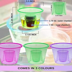 MATANA 150 Neon Plastic 3.75oz Party Bomb Shot Glasses with 1oz Inner Shot Cups - Sturdy, Disposable & Reusable