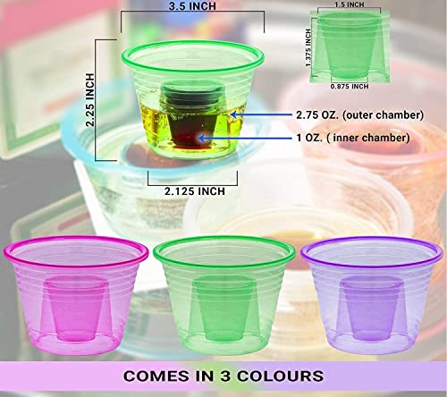 MATANA 150 Neon Plastic 3.75oz Party Bomb Shot Glasses with 1oz Inner Shot Cups - Sturdy, Disposable & Reusable