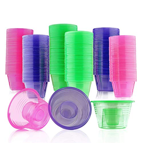 MATANA 150 Neon Plastic 3.75oz Party Bomb Shot Glasses with 1oz Inner Shot Cups - Sturdy, Disposable & Reusable