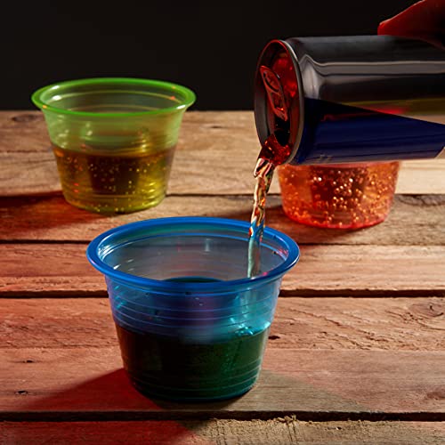 MATANA 150 Neon Plastic 3.75oz Party Bomb Shot Glasses with 1oz Inner Shot Cups - Sturdy, Disposable & Reusable